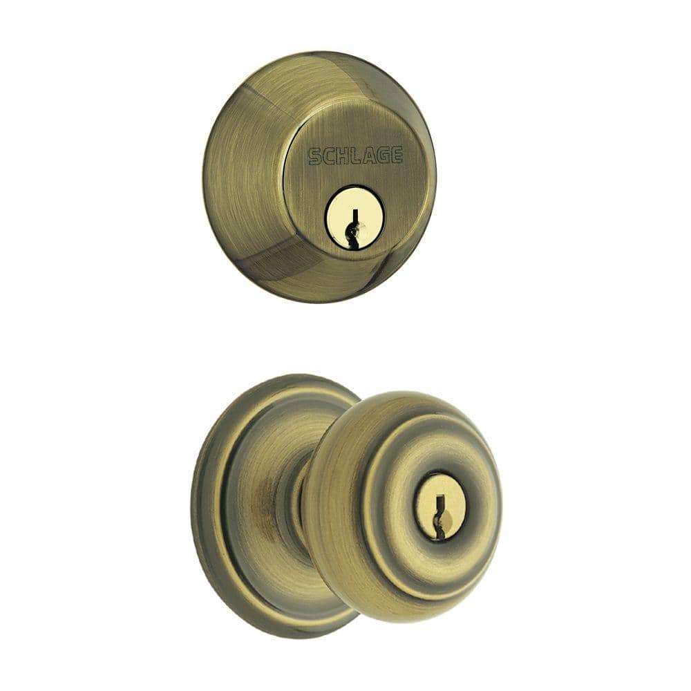 Schlage Georgian Antique Brass Single Cylinder Deadbolt with Entry Door ...